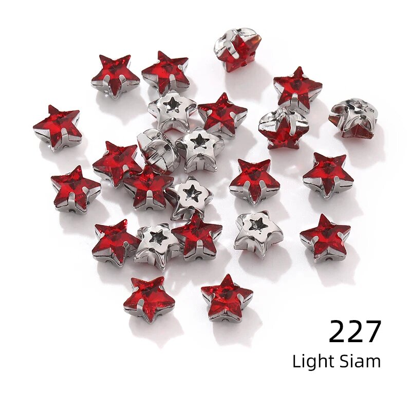 Стразы стеклянные звезды Light Siam, 10 мм, 50 шт.