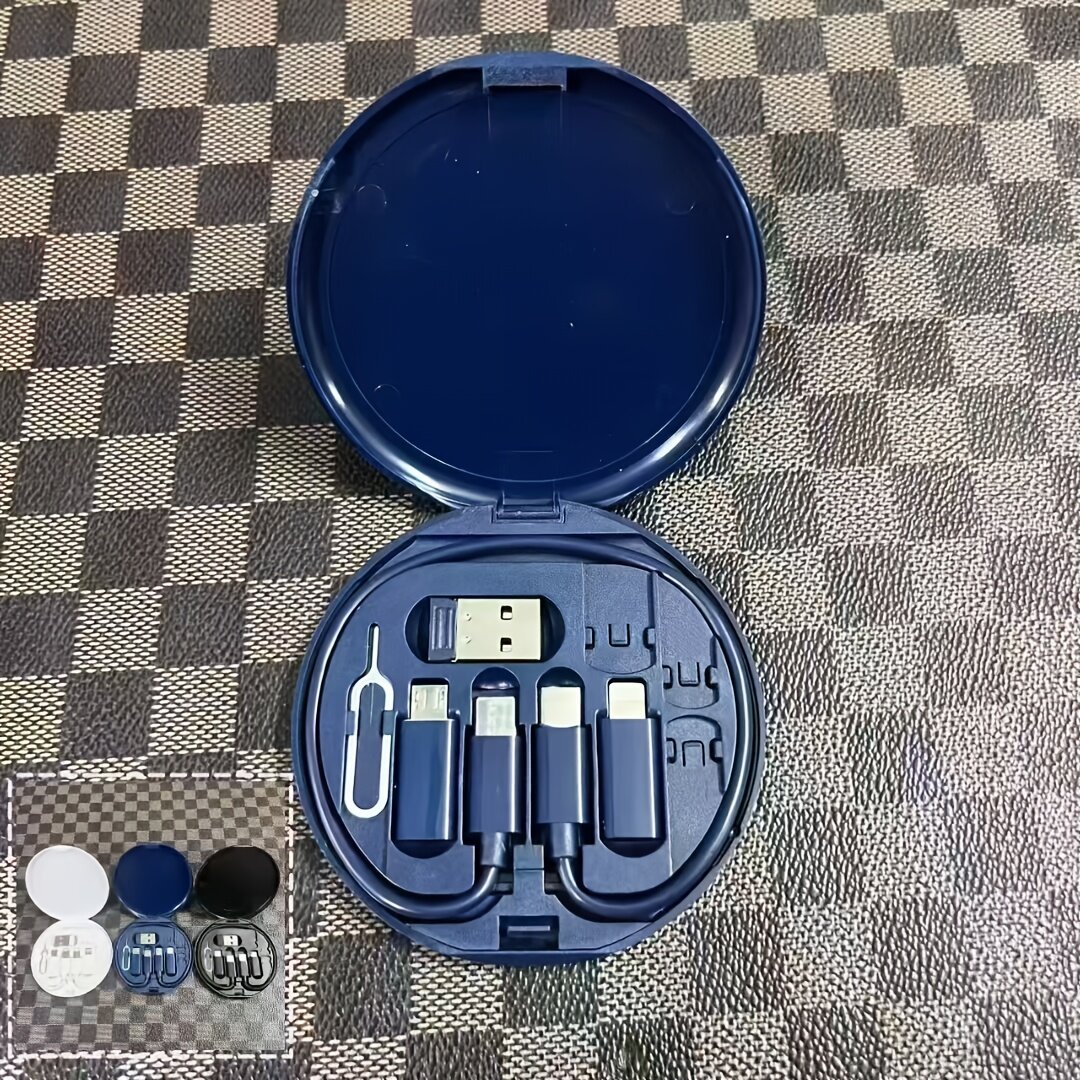 5-в-1 USB-C кабель для зарядки и передачи данных, мини-портативный набор переходников, многофункциональный круглый футляр для хранения данных, цвет индиго