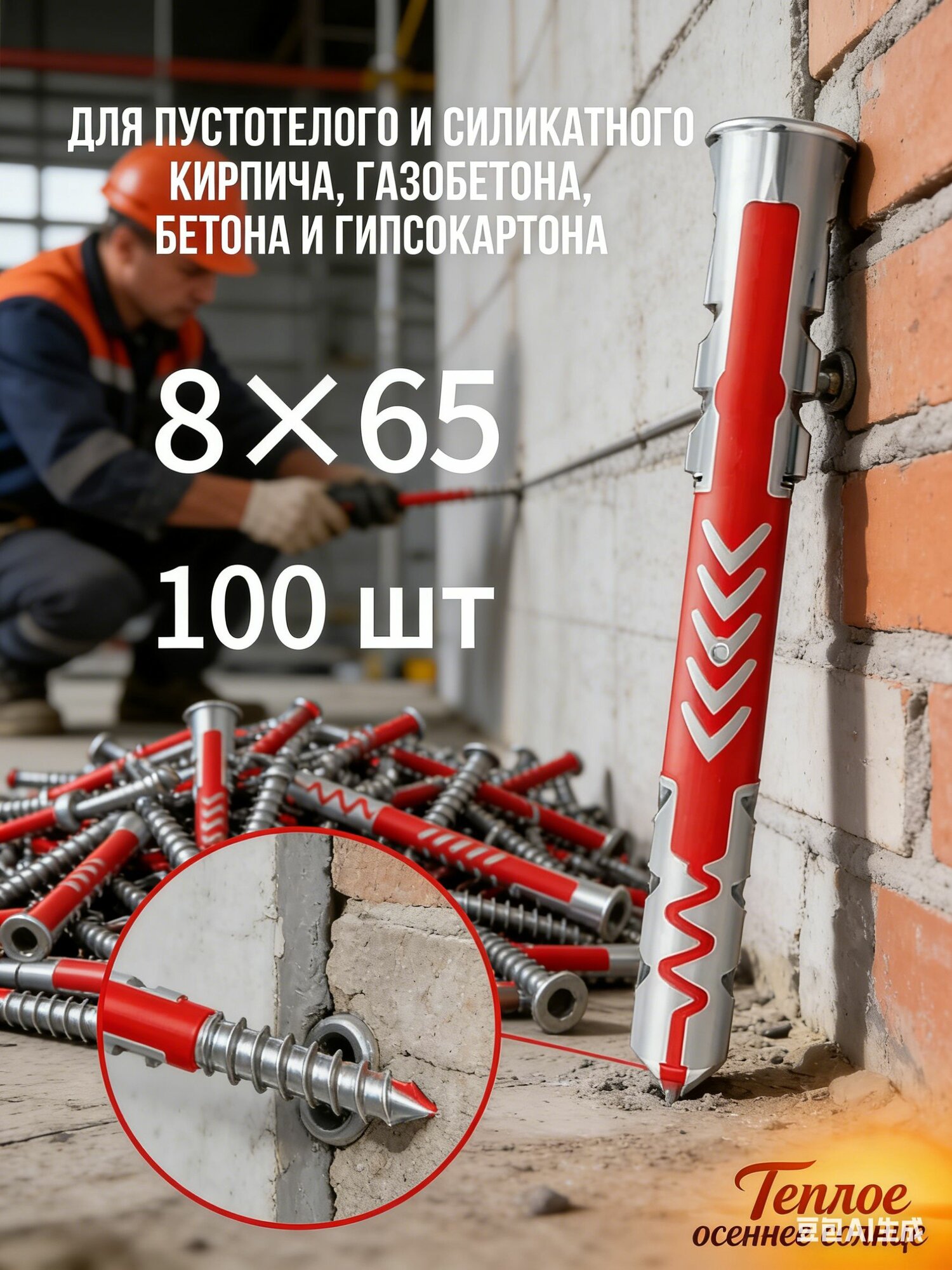 Дюбель 8 мм x 80 мм 100 шт. крепеж для монтажа
