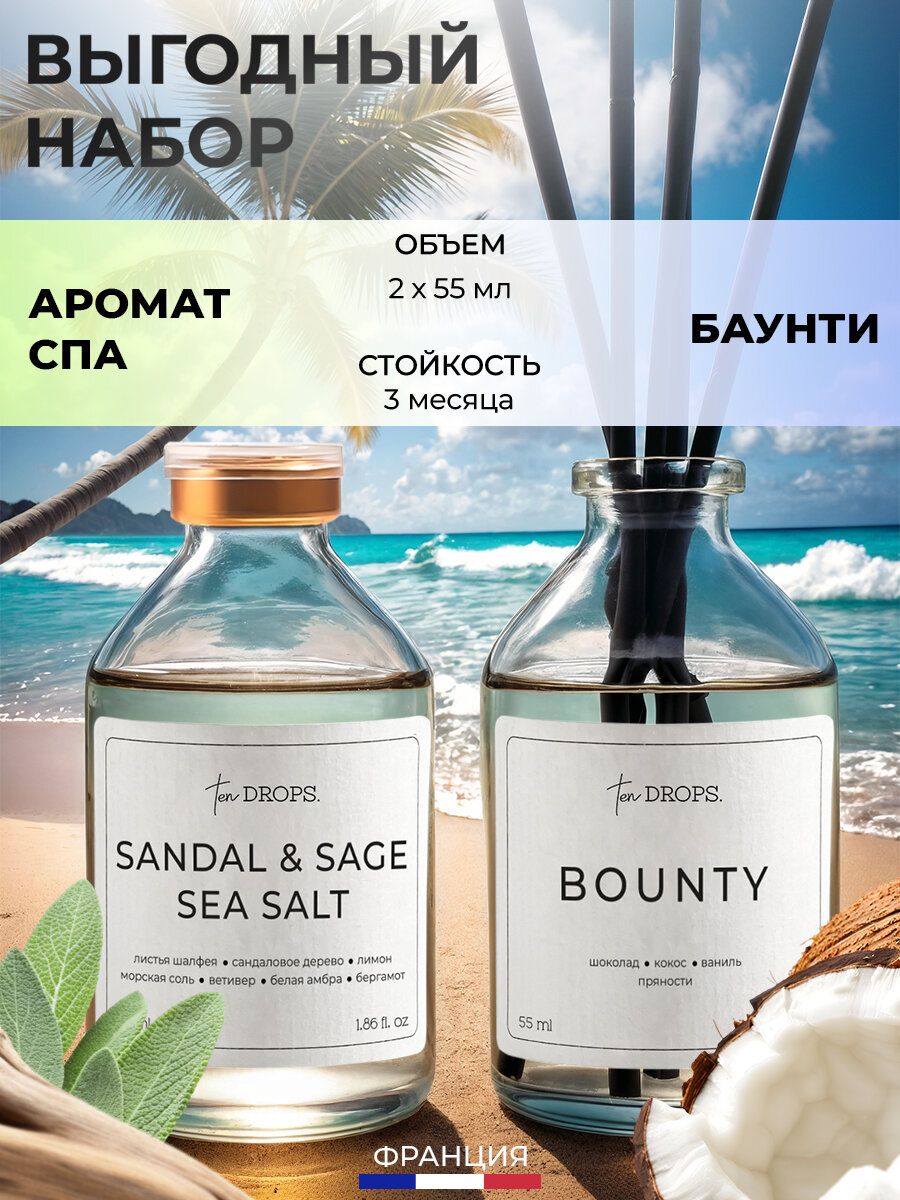 Диффузор для дома с палочками "Баунти & Аромат СПА" 2х55 мл, аромадиффузор