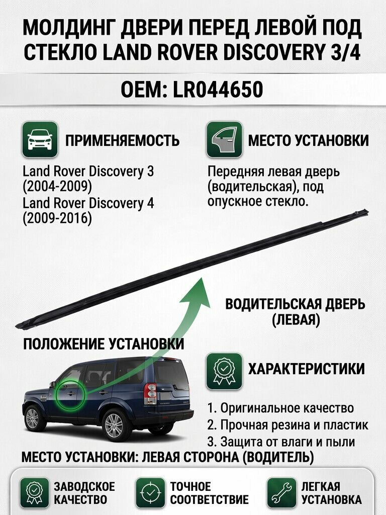 Молдинг двери перед левой под стекло Discovery 3 4 LR044650