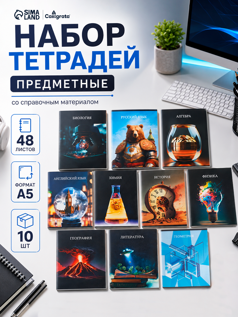 Набор предметных тетрадей 48 листов, Calligrata «Школьный стиль», 10 предметов