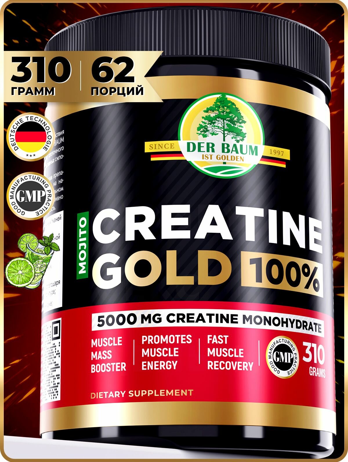Креатин моногидрат, PREMIUM CREATINE MONOHYDRATE 100% GOLD, порошок спортивное питание чистый креатин