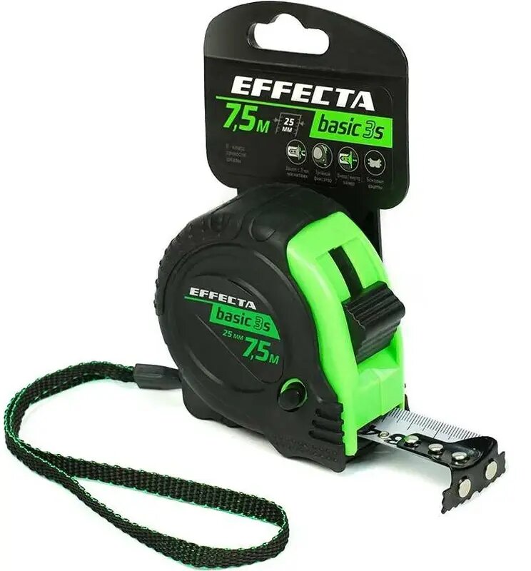 Рулетка EFFECTA 570525S, ABS-пластик, прорезиненный корпус, 5 м, 25 мм