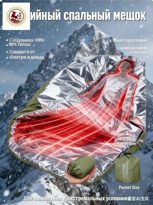Тревожный чемоданчик, Аварийный спальный мешок (Bivvy), многоразовое спасательное термоодеяло для выживания, туристическое снаряжение, зеленый аварийный комплект походный экстренный