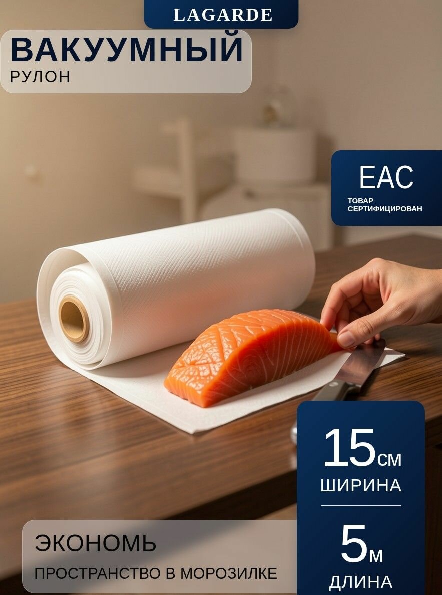 Пакеты для вакууматора, для хранения и заморозки продуктов прозрачные 15 * 500 для вакуумной упаковки заморозка хранение 15x500