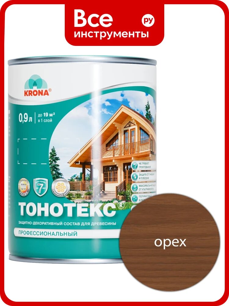 Защитно-декоративный состав для дерева KRONA Тонотекс (орех; 0,9 л) 66339706