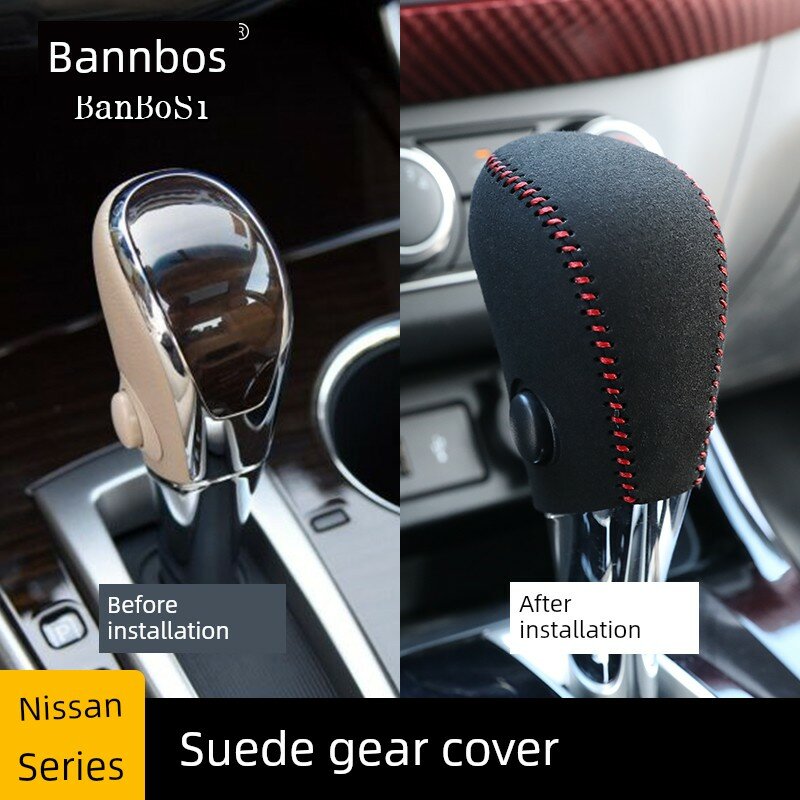Чехол для рычага переключения передач Nissan Teana 2013-2018 2.0L из фальшивой замши с красной нитью