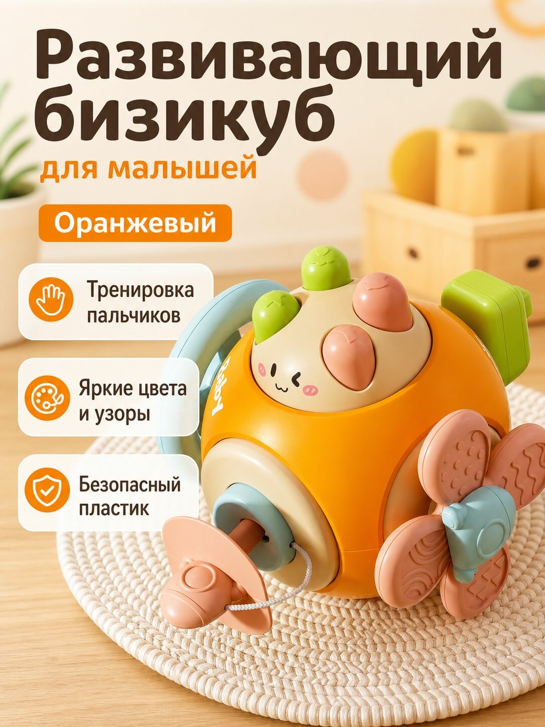 Многофункциональный бизи шар 6 в 1, развивающая игрушка прятки для мелкой моторики, сенсорный куб-шар для малышей от 1 года
