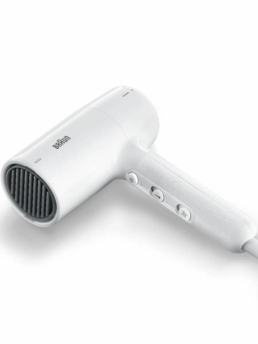 Фен для волос Braun BRHD210E, 2100 Вт, 2 скорости, 3 температурных режима, холодный воздух, 1 насадка, белый — фото 1