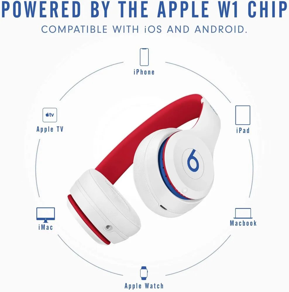 Beats Solo3 Wireless, беспроводные наушники, белый, с микрофоном, до 40 часов работы — фото 1
