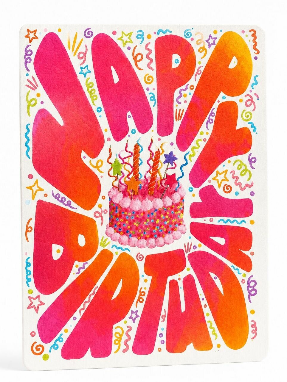 Открытка на день рождения Happy Birthday с праздничным тортом, дизайнерская бумага А6