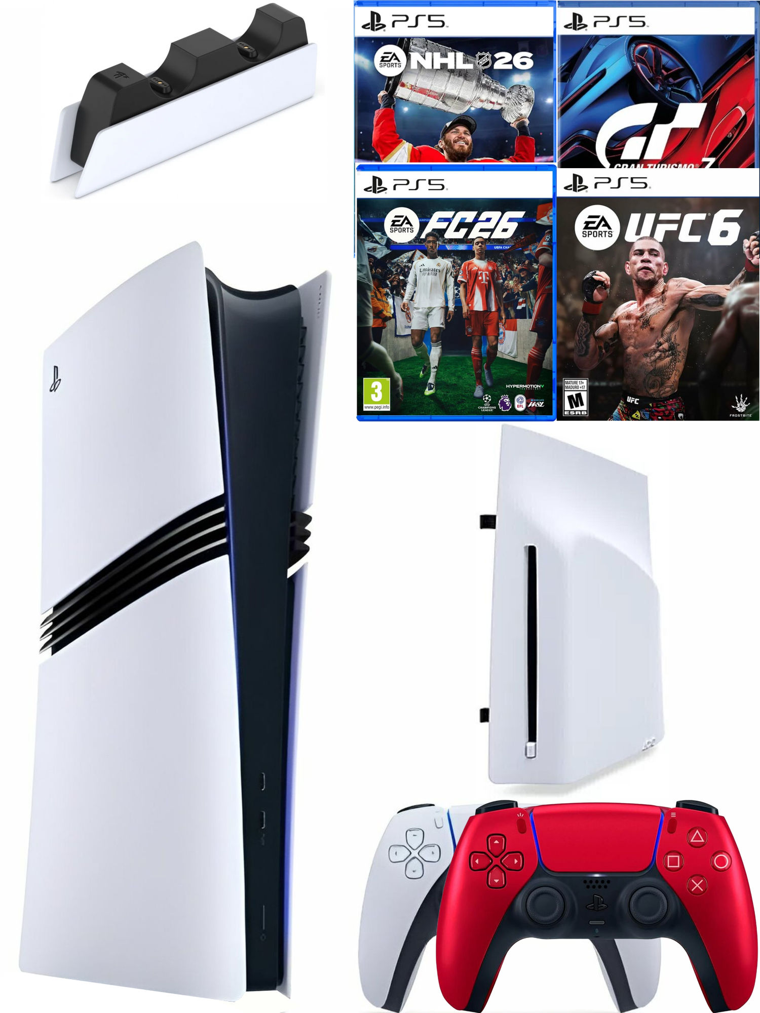 Игровая приставка Sony PS 5 Pro Digital Edition+Зарядная станция+ Дисковод +2-ой геймпад+UFC6, FC26, NHL26, GT 7,2Tb SSD