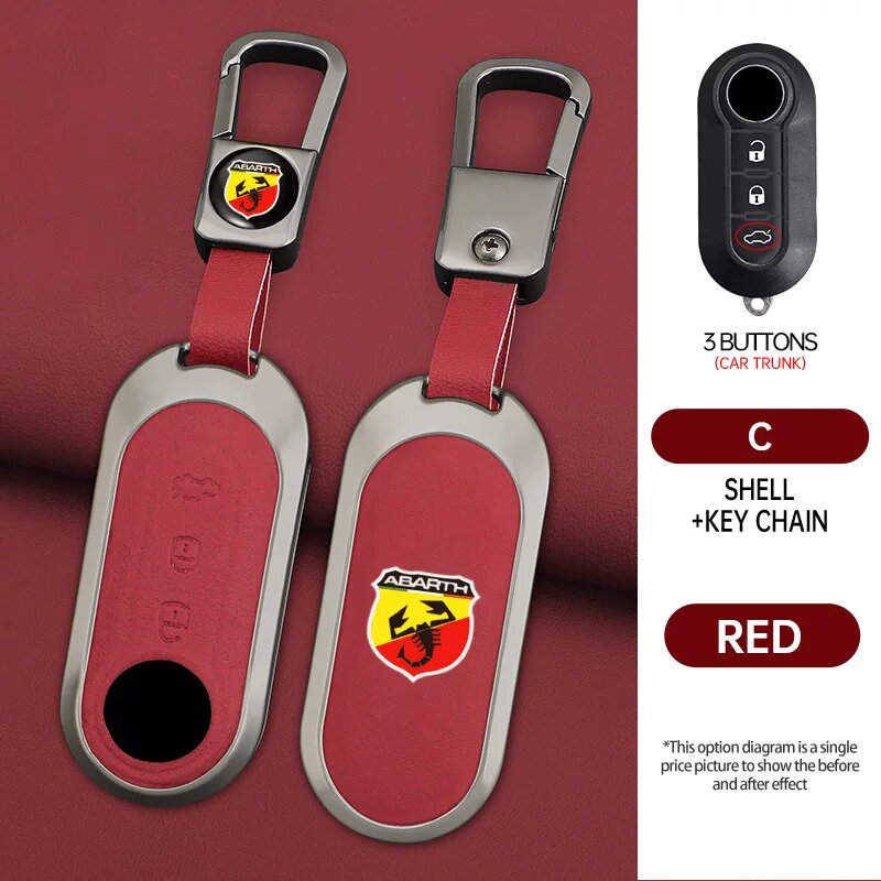 Ключевой чехол Gunmetal Red с квадратной пряжкой для багажника автомобиля - совместим с Fiat