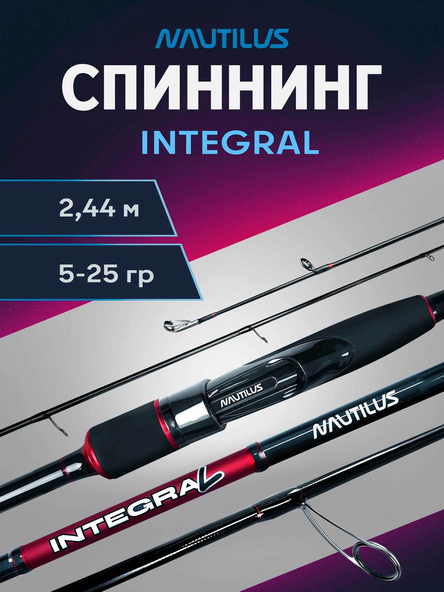 Спиннинг NAUTILUS Integral ITL-802M 5-25 гр. 2,44 м для рыбалки
