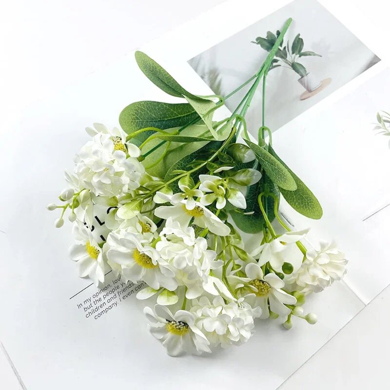 Искусственные цветы хризантемы Green Aloes, шелковые, фиолетовые, 5 головок Белый, White