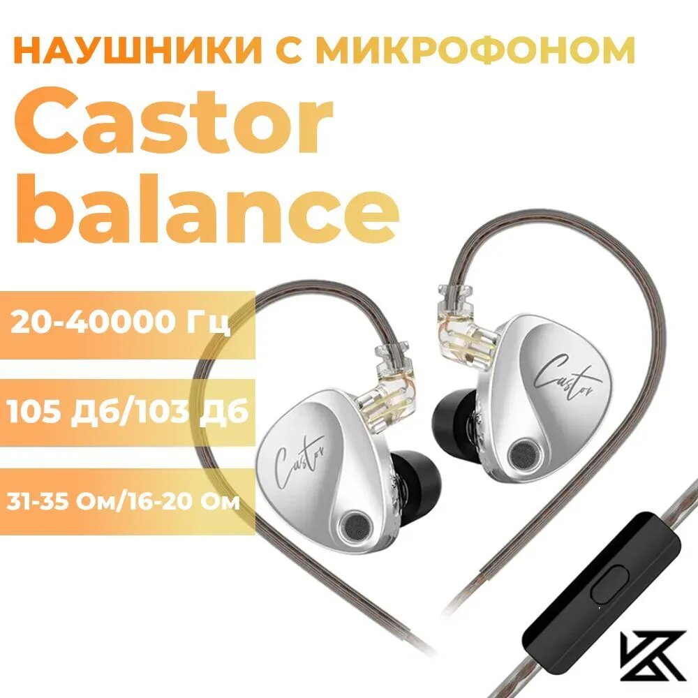Наушники проводные с микрофоном, 3.5 мм, серый