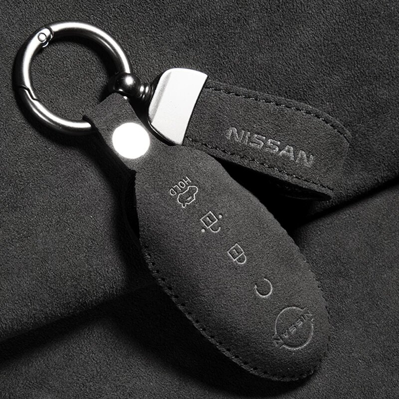 Nissan 4-Клавишный Ключевой Подвесной Чехол с Темно-серым Алкантара Искусственной Шерстью Ручная Вышивка