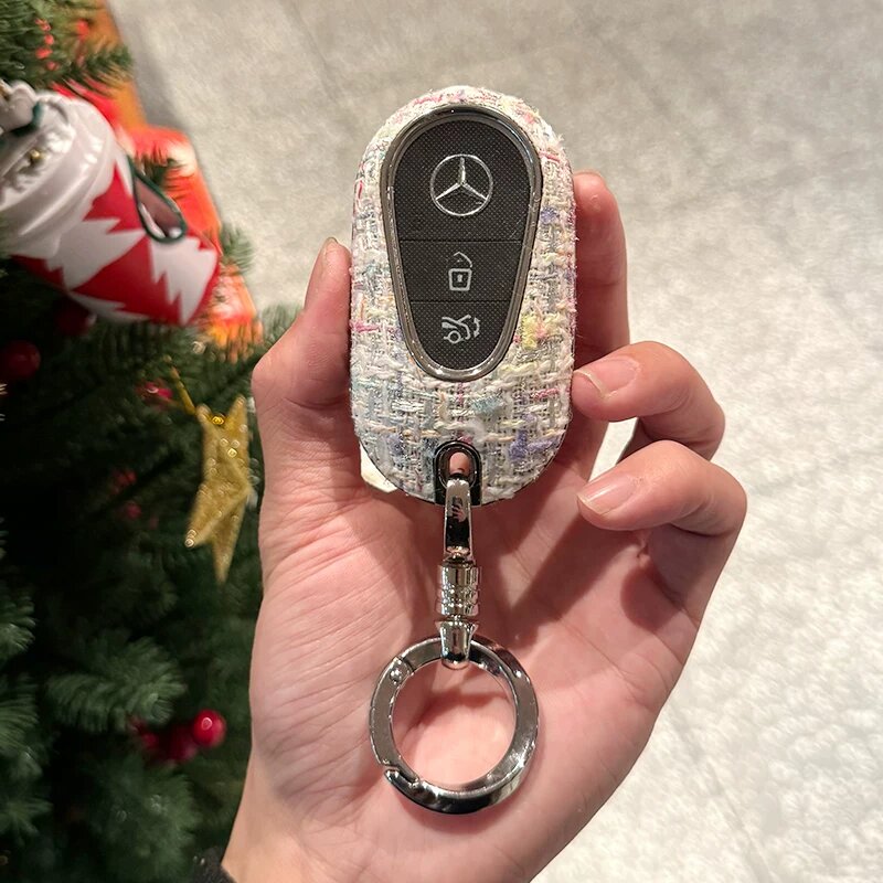 Ключевой чехол Mercedes-Benz C-Class в стиле Шанель, высокобелый с серебряным роскошным замком, премиальная кожа