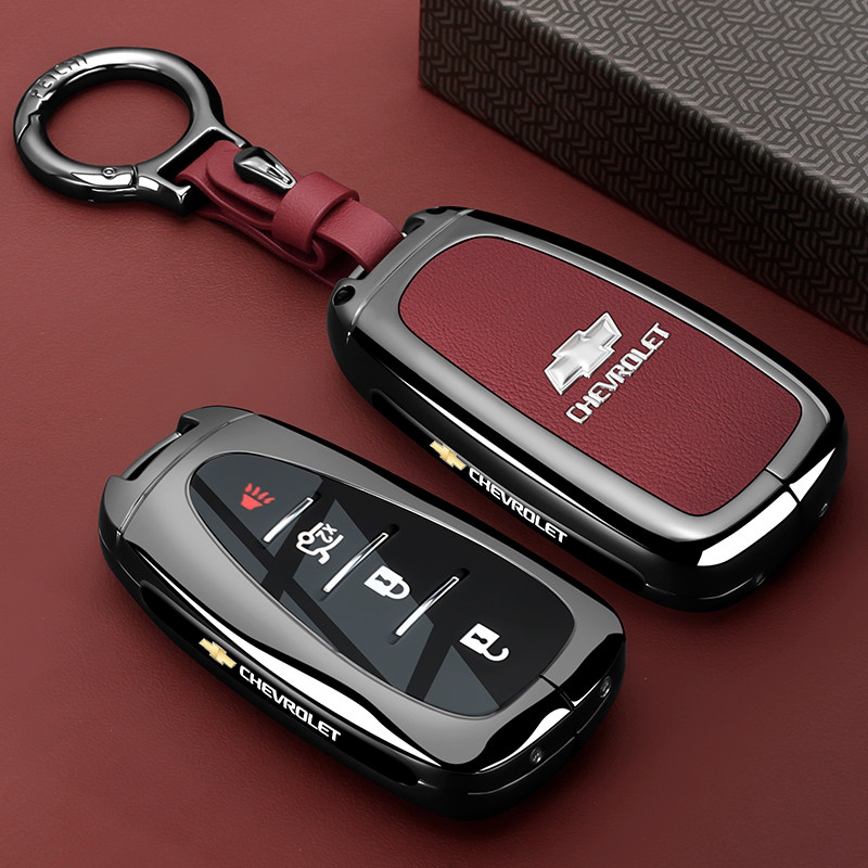 Чехол для ключей Chevrolet Malibu XL, Trailblazer, Trax, Volt, Equinox - Прочный металлический ободок, лавовый красный