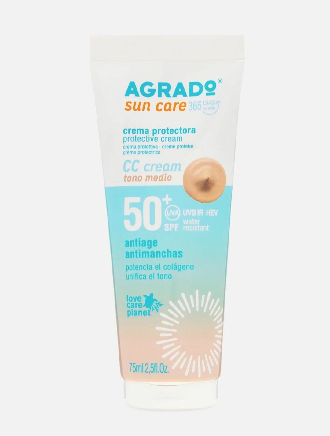 Влагостойкий солнцезащитный сс крем spf 50+ AGRADO sun medium