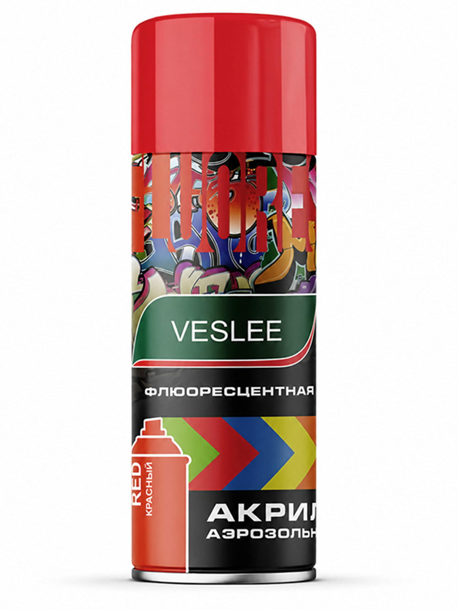 Краска акриловая флюоресцентная аэрозольная VESLEE красная VF1001 глянцевая 520 мл
