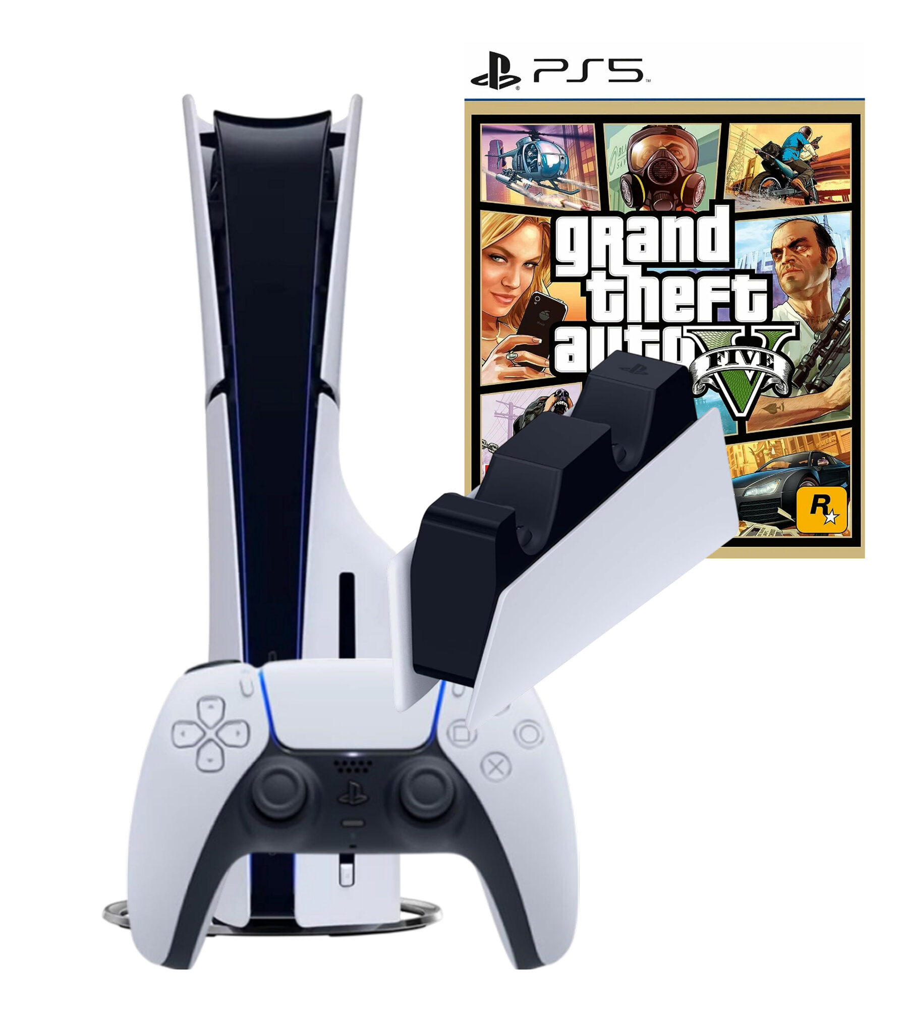 Игровая приставка PlayStation 5 Slim + игра GTA5 + станция зарядки