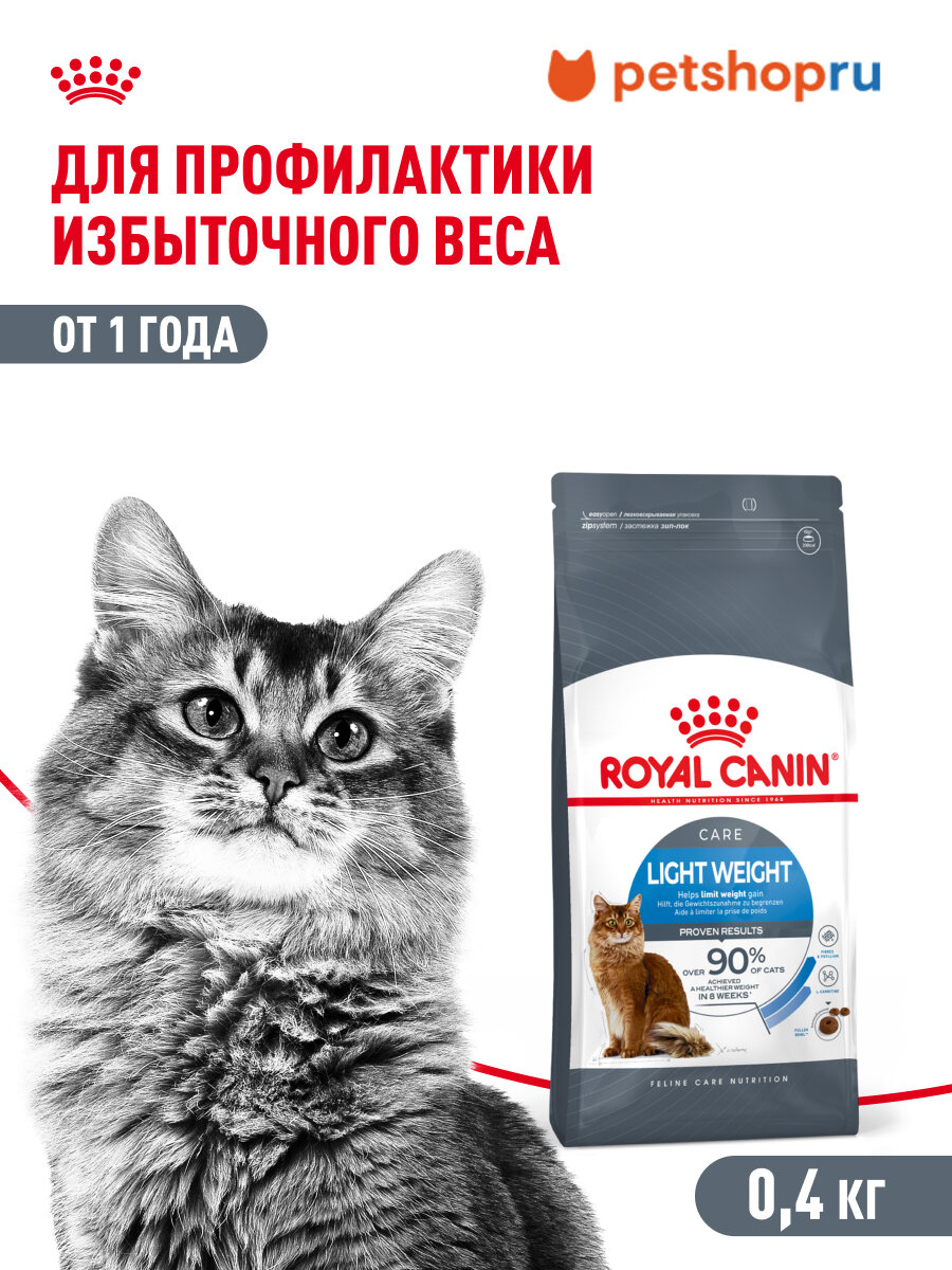 Royal Canin сухой для взрослых кошек для профилактики лишнего веса, Light Weight Care, 400 гр.