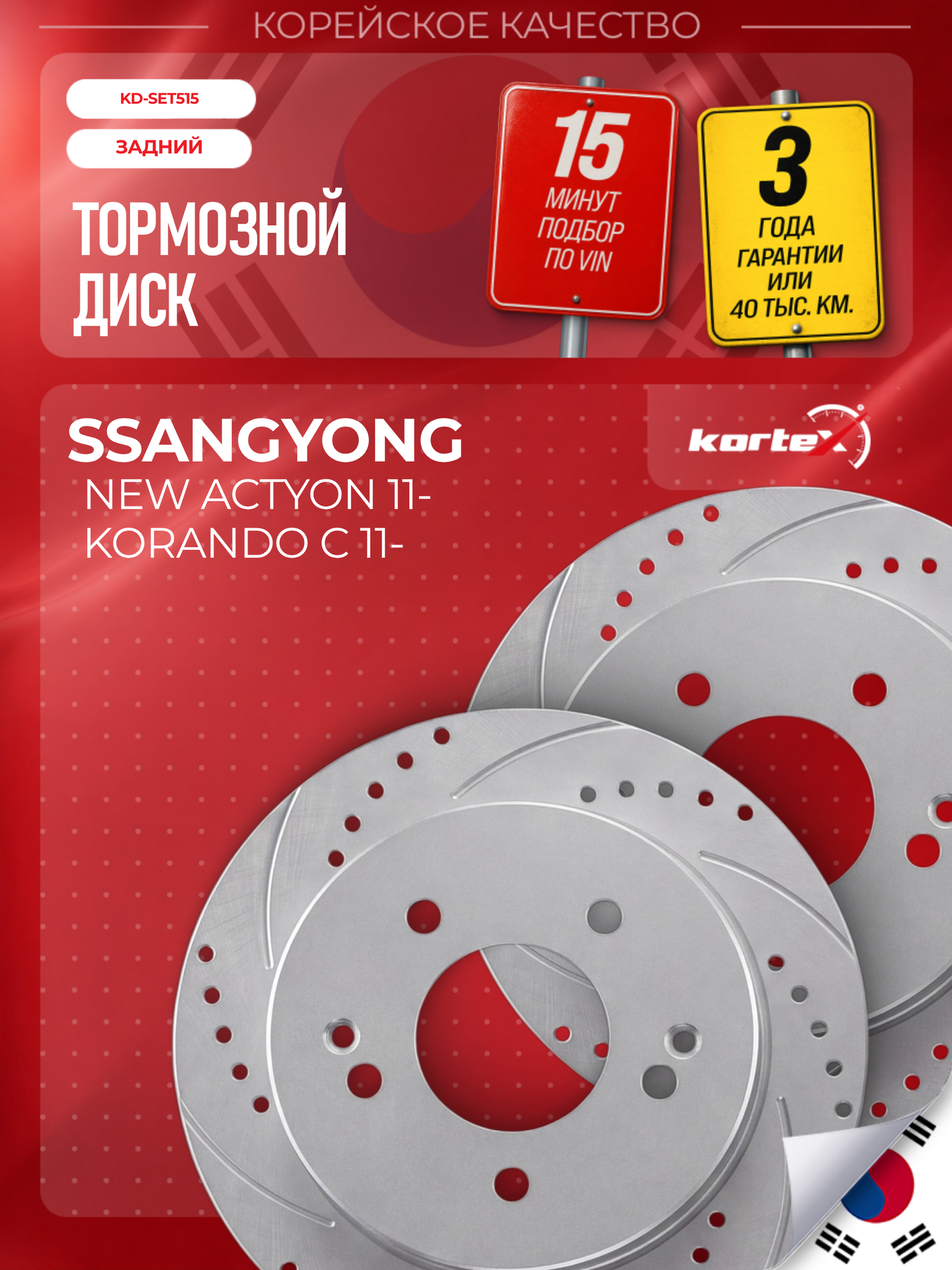 Комплект задних тормозных дисков для SsangYong ACTYON 12, 262 мм, Geomet, перфорация и насечки, 2 шт.