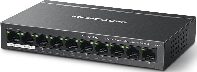 Mercusys MS110P Настольный коммутатор с 10 портами 10/100 Мбит/с (8 портов PoE+)