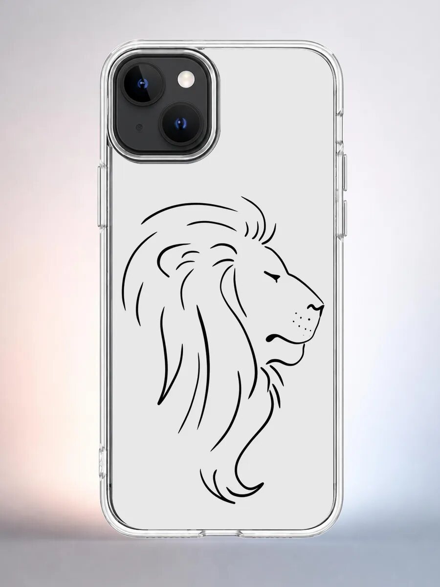Чехол iPhone 13 лев одной линией силиконовый