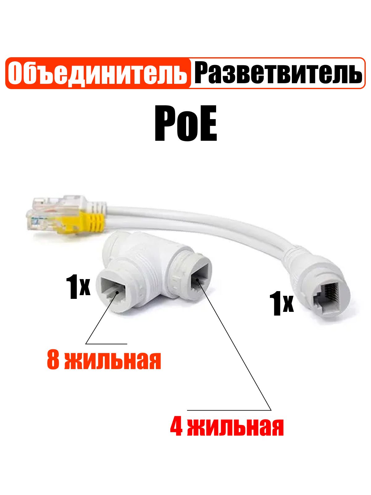 PoE Объединитель, разветвитель. предназначено для объединения двух кабелей витой пары на 4 жилы в 1 кабель витой пары на 8 жил на одном конце и разделения на другом