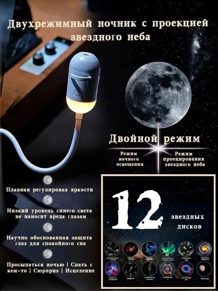 Ночник с проекцией звёздного неба, Мини-проектор , 12 слайда