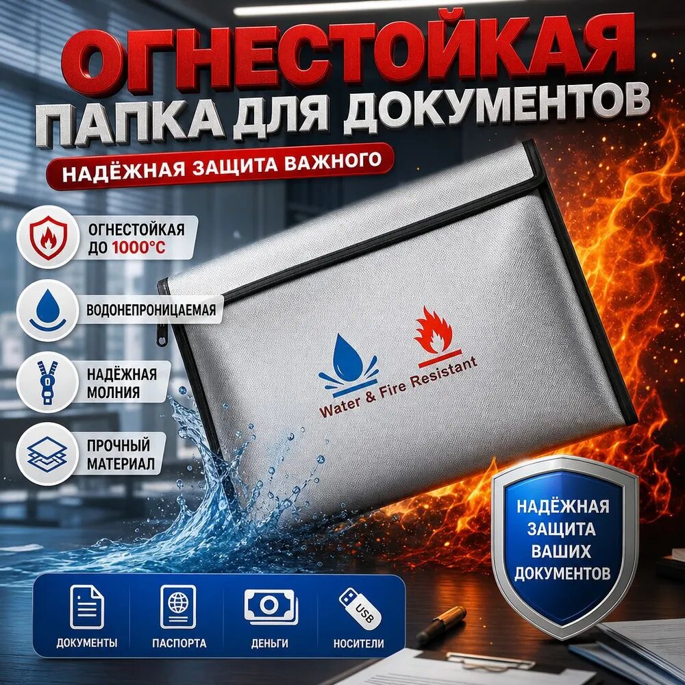 Водонепроницаемый и огнестойкий сейф-пакет для денег и документов, - Небольшая горизонтальная ель