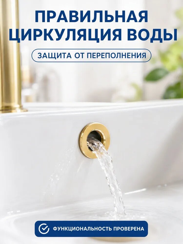 Кольцо перелива для раковины матовое золото, 1 шт. заглушка для раковины на перелив в ванной