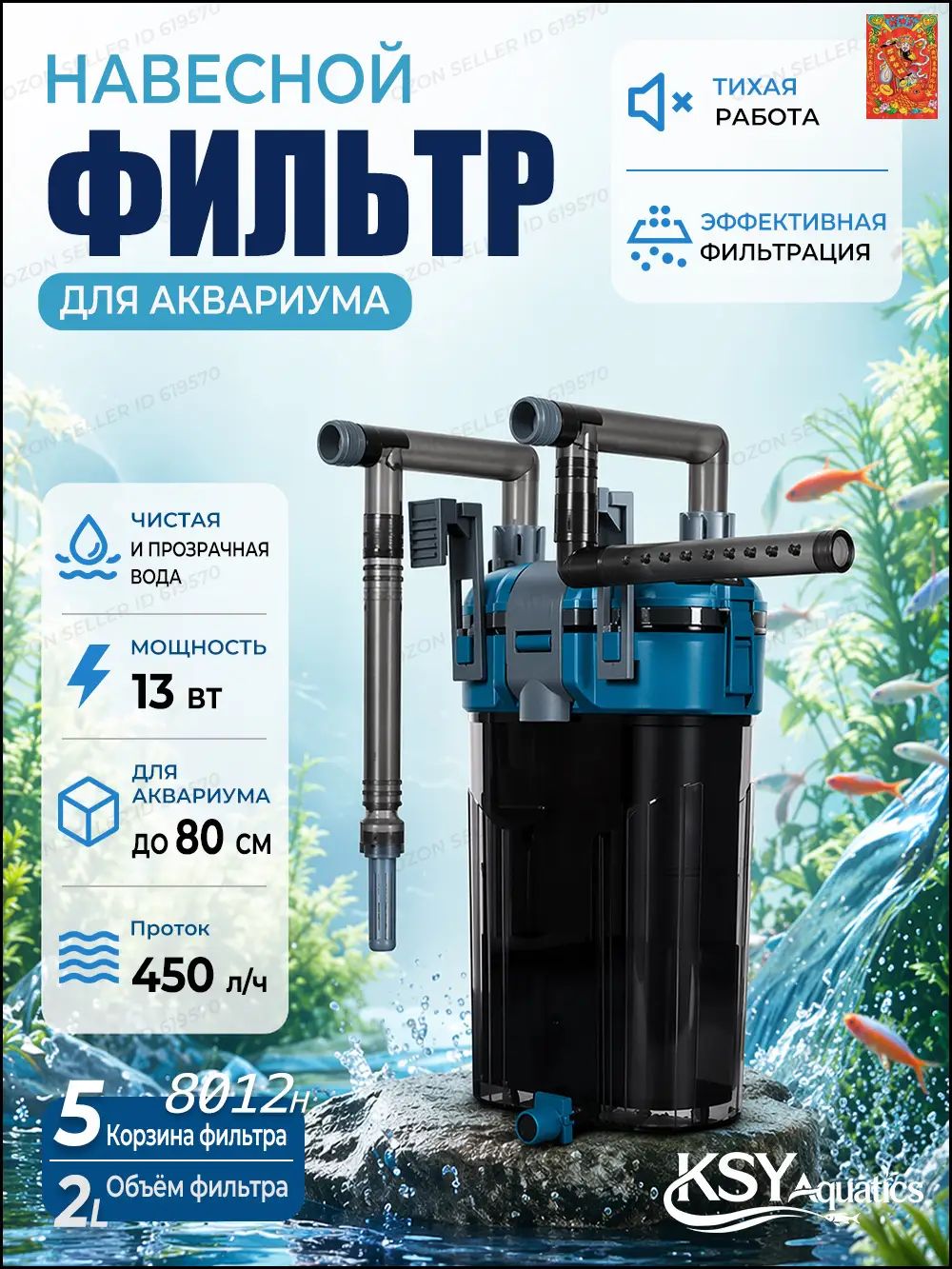Внешний фильтр AQUAEL 8012 для аквариумов 50 - 80 л (450 л/ч, 13 Вт), Фильтр рюкзак
