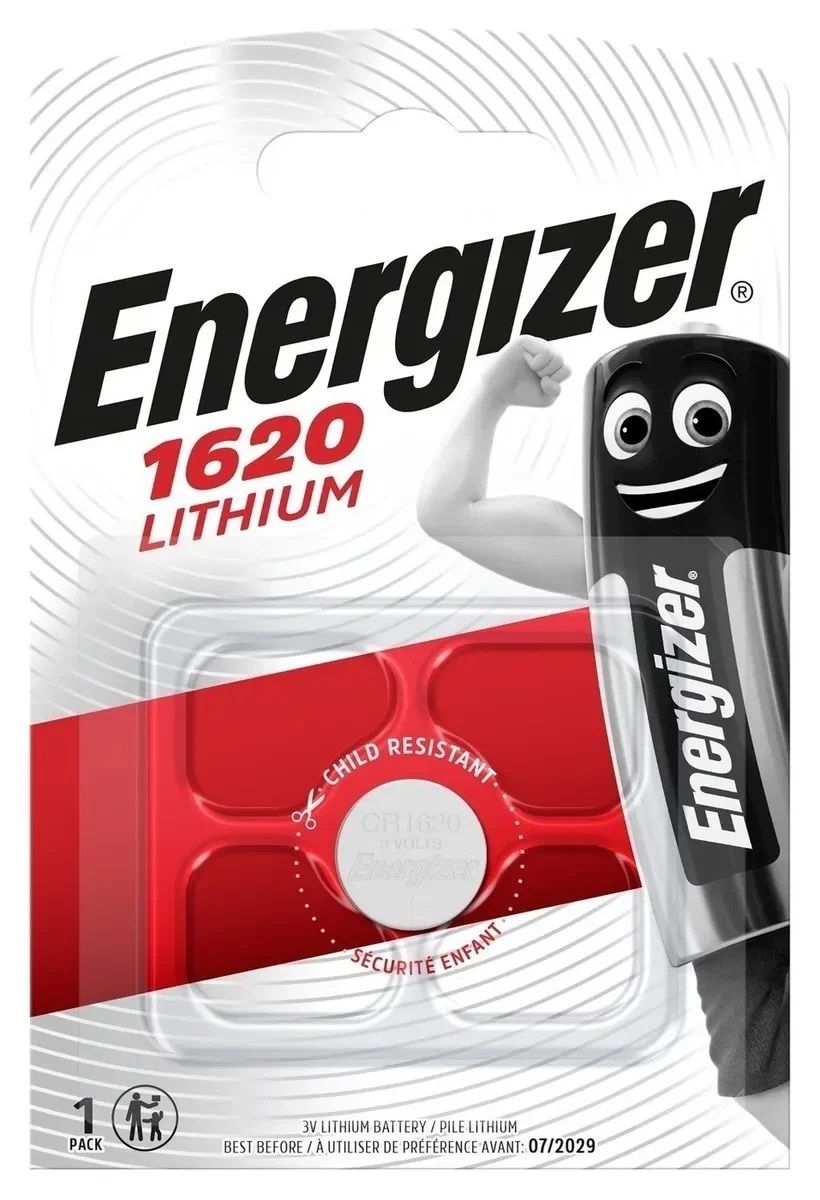 Energizer Батарейка CR1620, Li (литиевый) тип, 68 мА•ч, 5 В, 1 шт