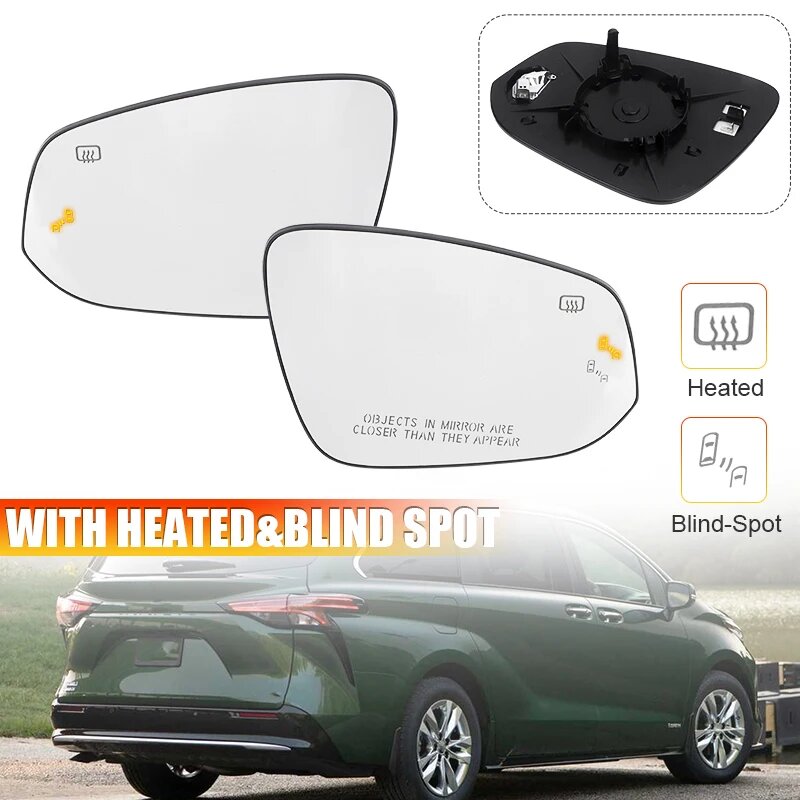 Зеркальный элемент бокового зеркала заднего вида для Toyota Sienna 2021-2023 с 2pcs Left Right