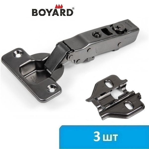 Петля мебельная BOYARD H306A02/BN черный никель (накладная) с доводчиком - 3 шт