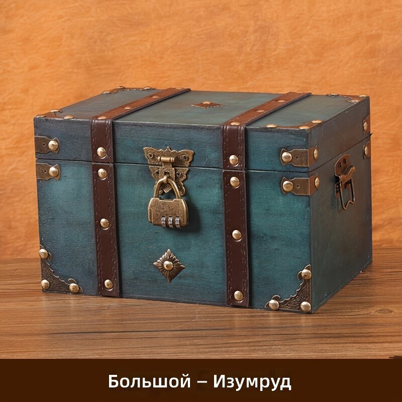 Винтажная деревянная шкатулка для хранения и украшений с кодовым замком, большой размер, изумрудный цвет, размеры 21,8×15×13,5 см