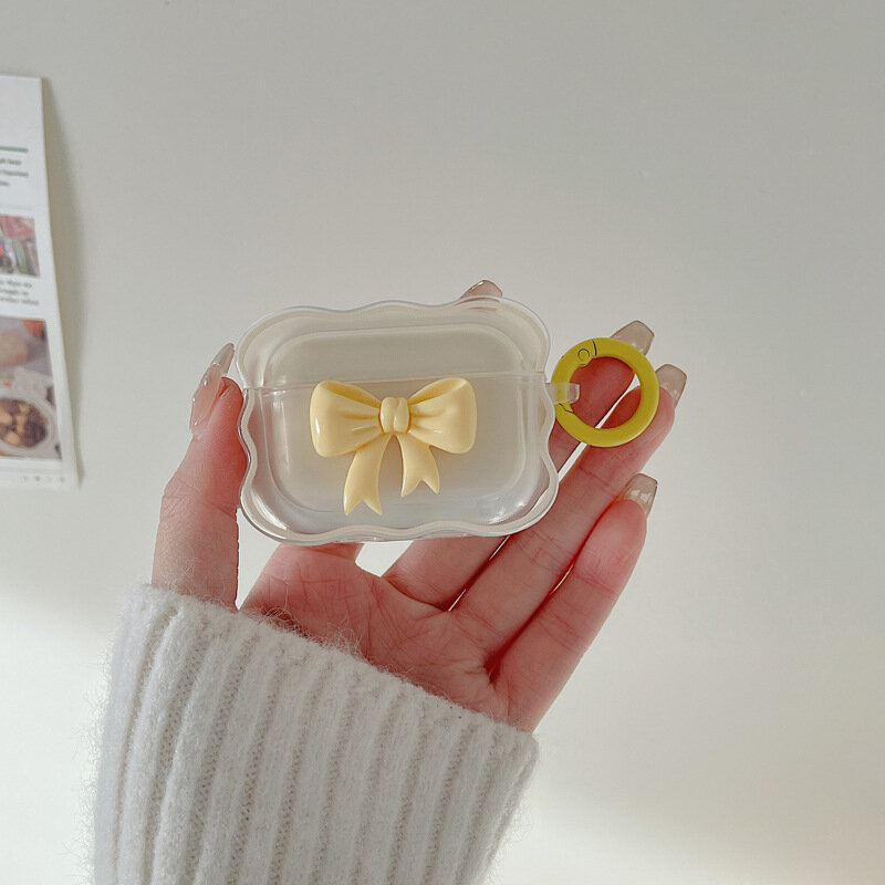 1 шт. Чехол для наушников AirPods Pro 2, AirPods 4, AirPods 3, объемный бантик, волнистые градиентные края,---AirPods 4