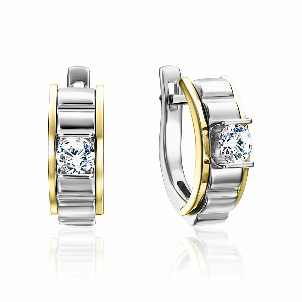 Серьги PLATINA, комбинированное золото, 585 проба, родирование, фианит