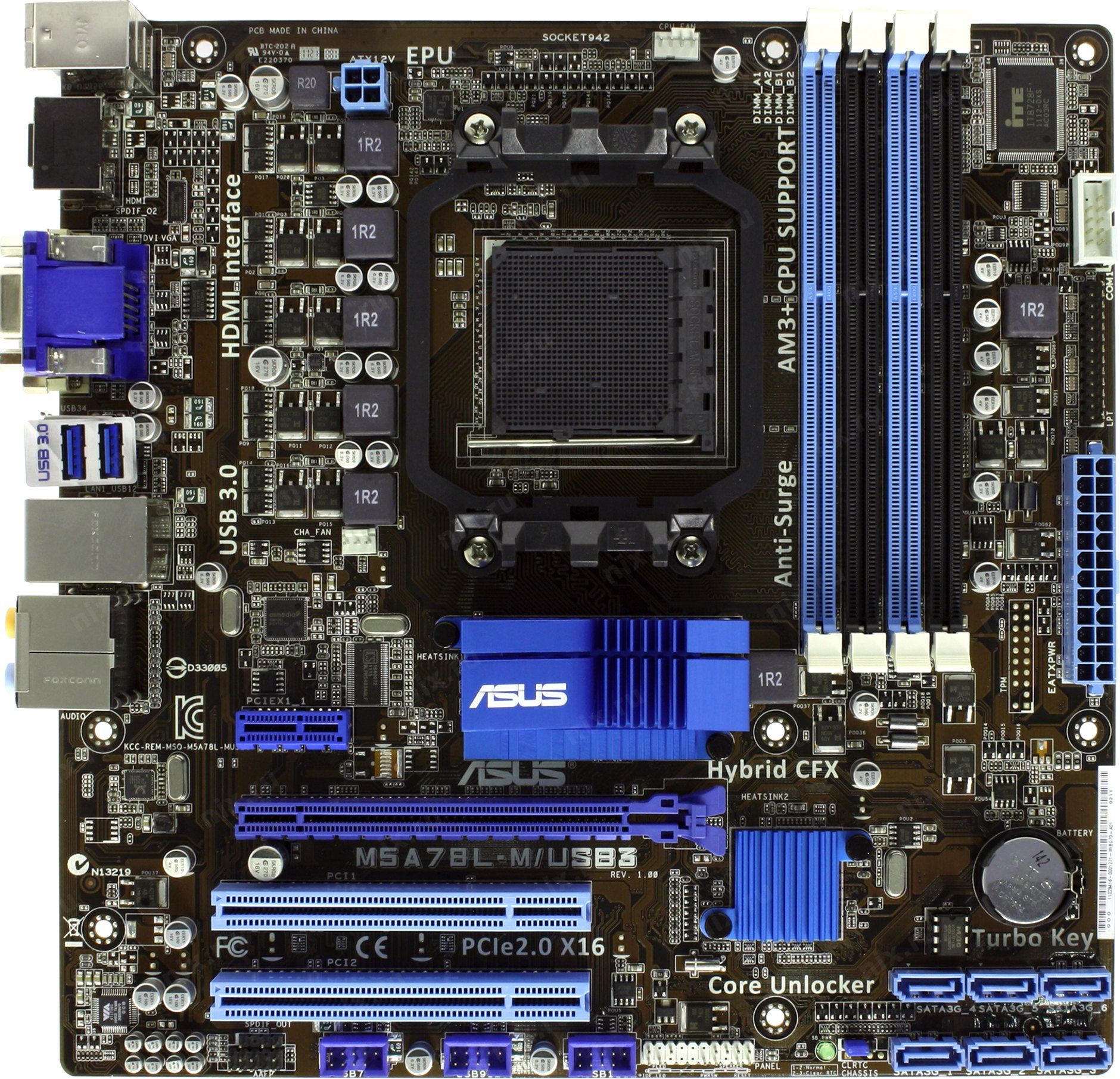 Материнская плата ASUS M5A78L-M/USB3 (M5A78L-M/USB3) - AM3+, AMD 760G, 4хDDR3, 1хPCI-Ex16, MicroATX