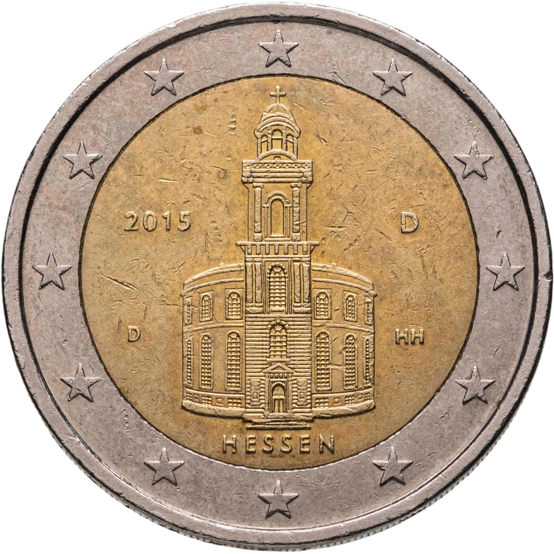 Германия 2 евро euro 2015 D Федеральные земли Германии - Церковь Св Павла во Франкфурт-на-Майне, Гессен знак монетного двора: "D" - Мюнхен, Биметалл