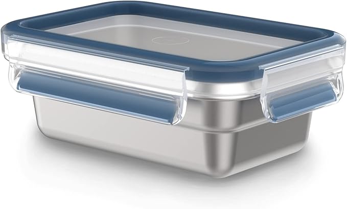 Контейнер для хранения продуктов Emsa Clip&Close Inox N1150300- 0.5 л из нержавеющей стали, цвет синий/прозрачный