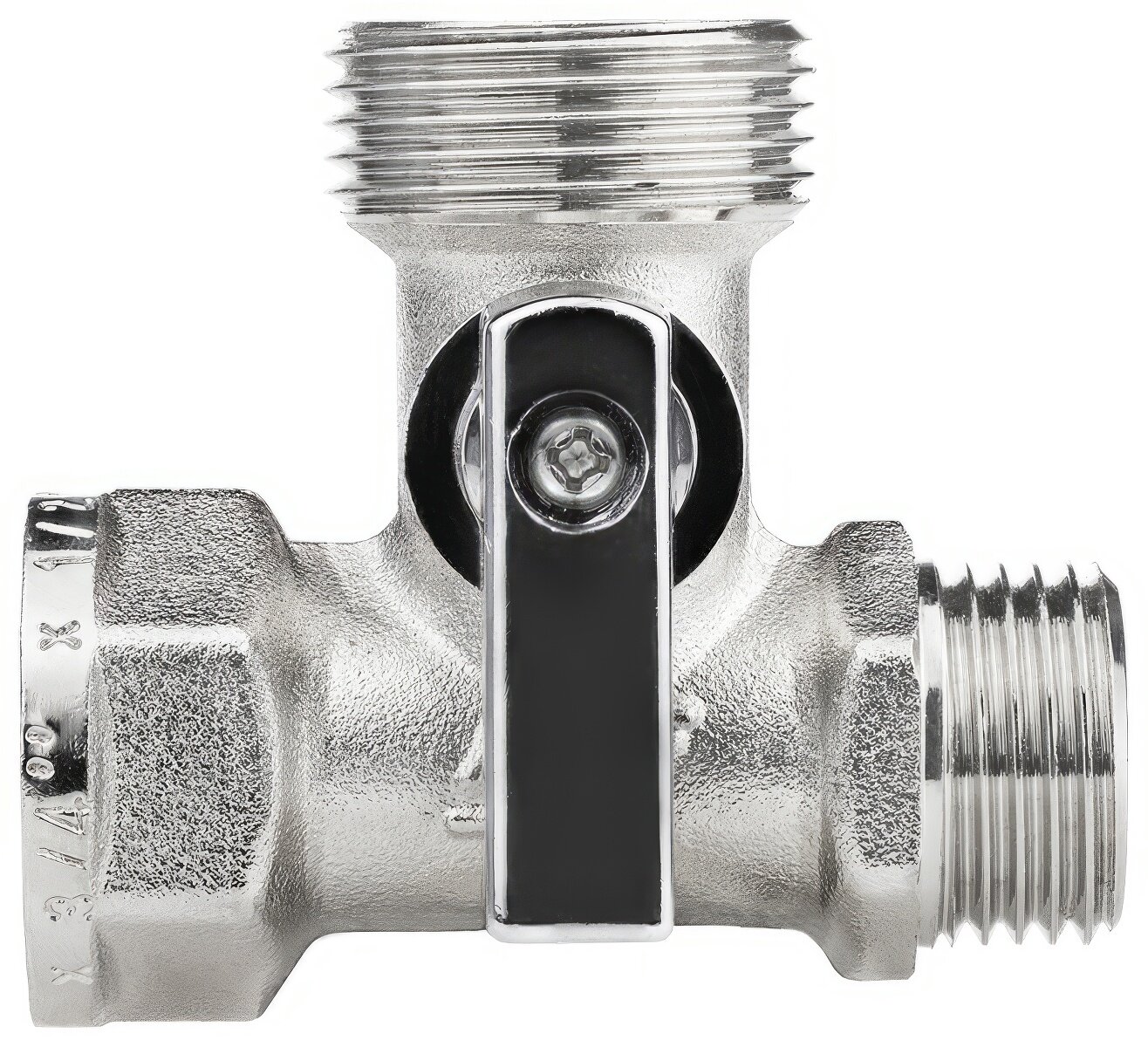 Кран трехходовый угловой MPF PN24 1/2"х3/4"х1/2" ВР/НР латунь ручка флажок