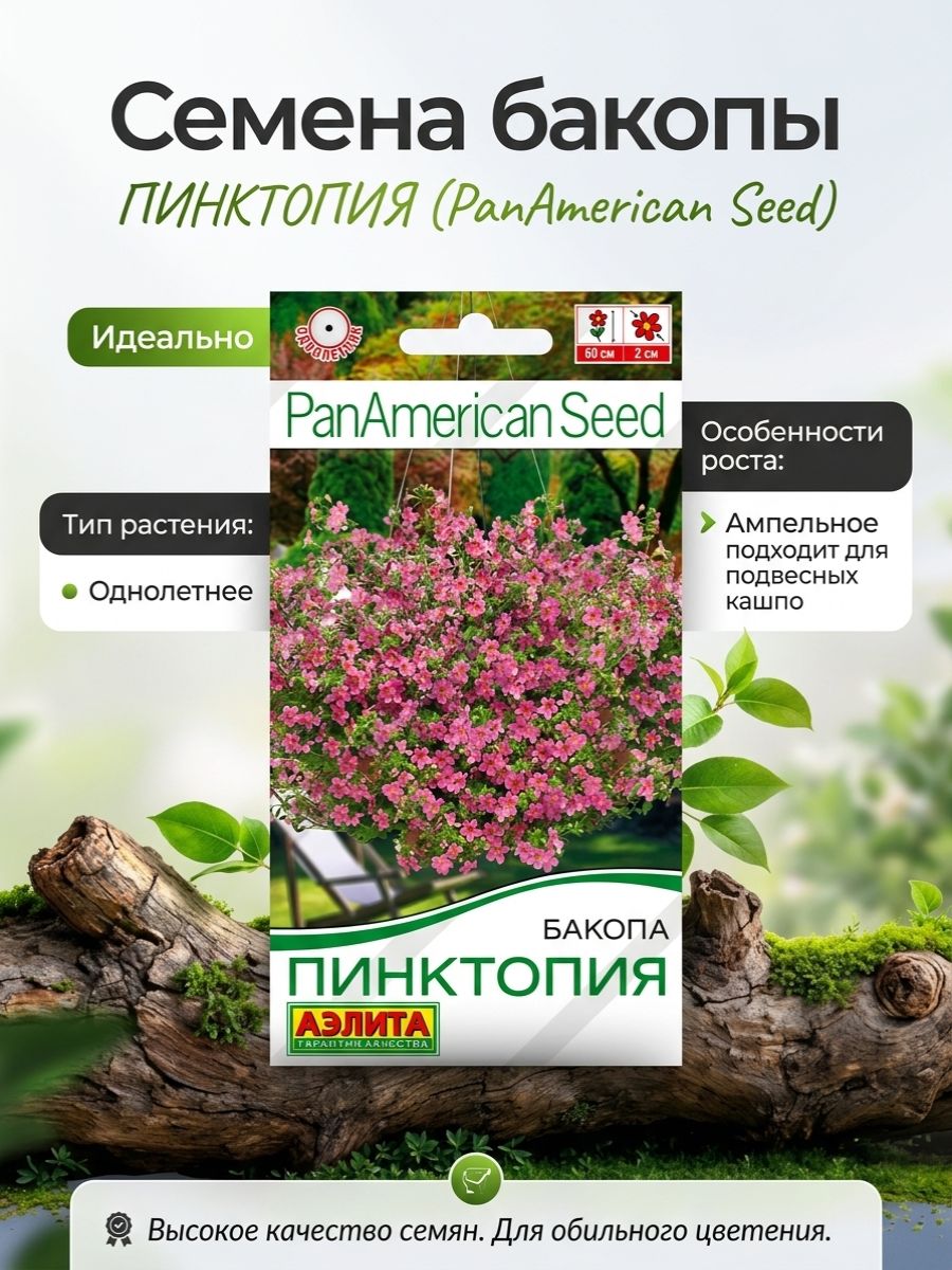 Семена цветов "Бакопа Пинктопия 3 шт", ампельная, 1 упаковка.