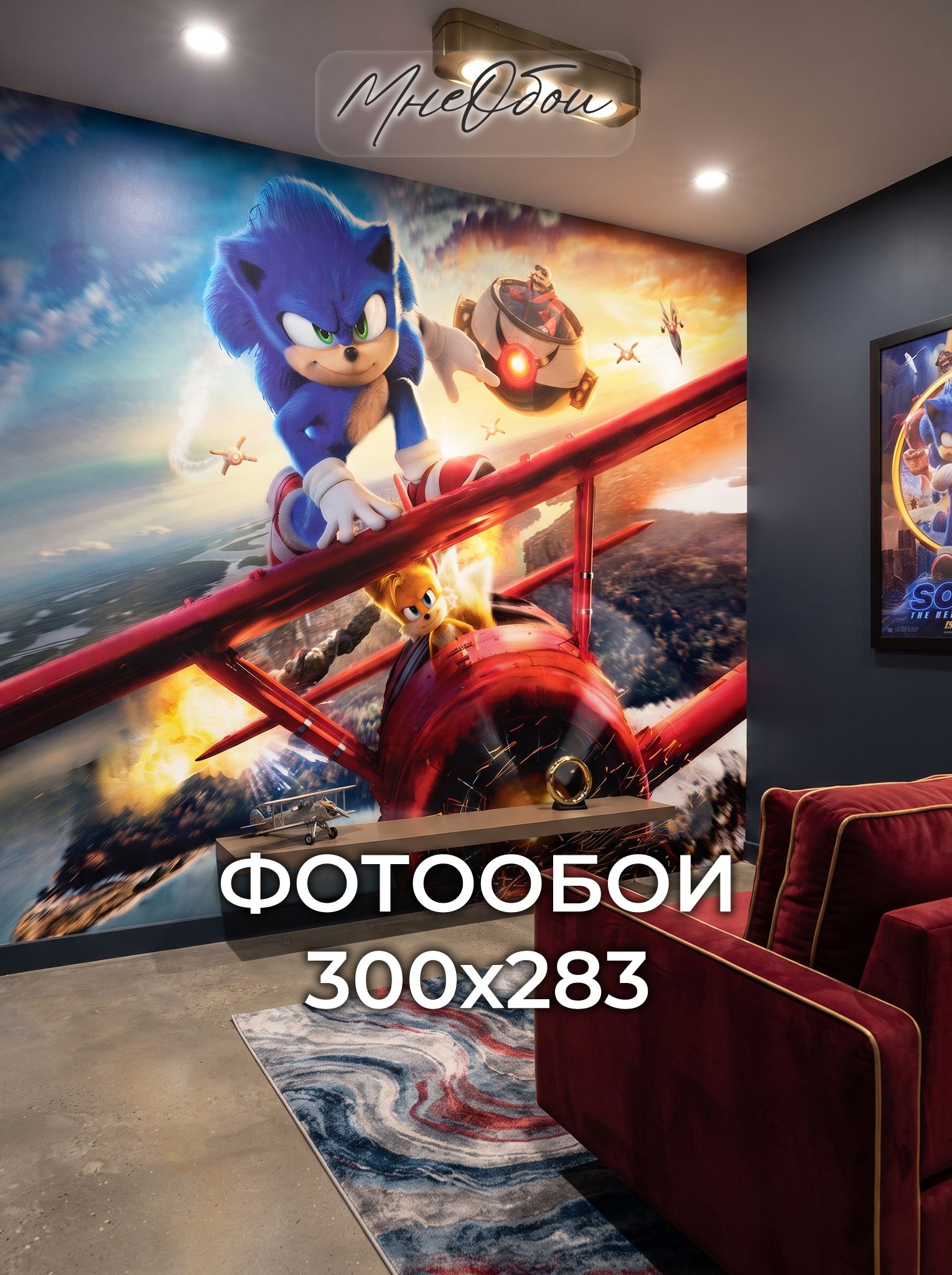 Фотообои на стену в детскую 3d 300х283 (ШхВ) фото обои для мальчика, мультгерой соник