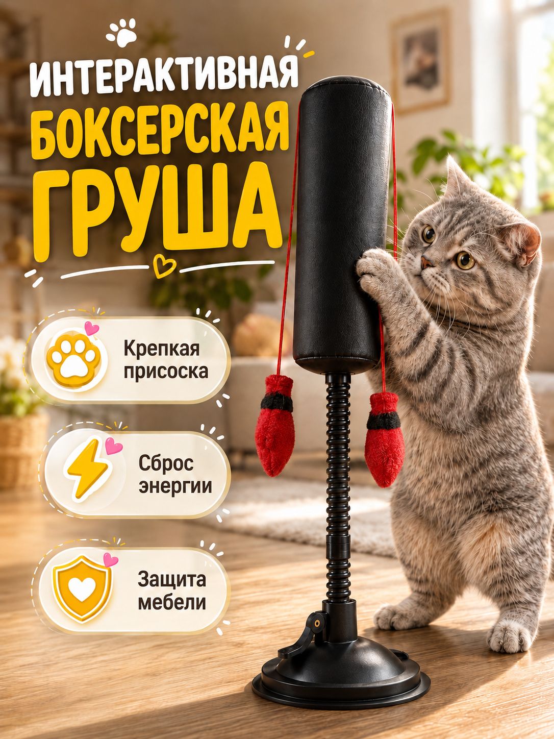 Интерактивный кошачий самодельный артефакт /Забавная игрушка-боксер для кошек
