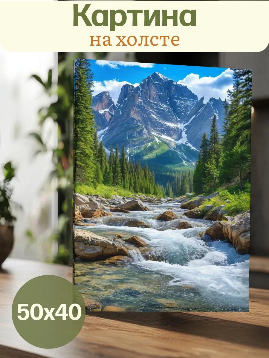 Картина 40х50 Природа Река Горы Эстетика Пейзаж Зелень